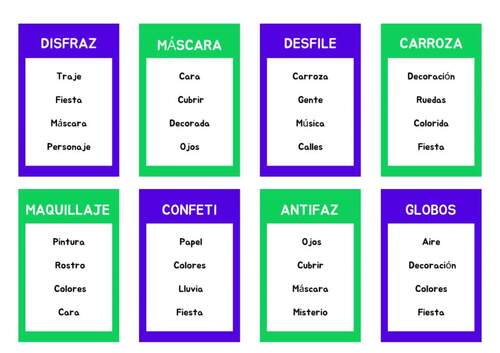 Carnival Taboo Game in Spanish- Juego Tabú de Carnaval en Español