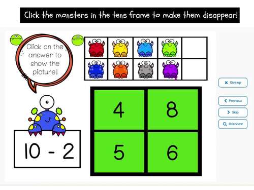 BOOM CARDS Subtraction Monsters - Takeaway from ten by Clever Poppit ...