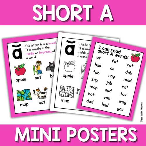 Short A Mini Posters Anchor Chart Phonics Science of Reading SOR Kinder ...