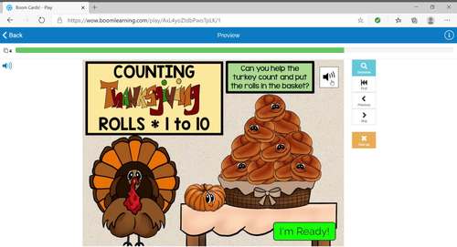 Count to 10 BOOM Cards™ Fall Thanksgiving Roll Counting Number Sense ...