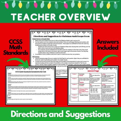 Christmas Math Activity Christmas Escape Room Digital & Print Help Santa!