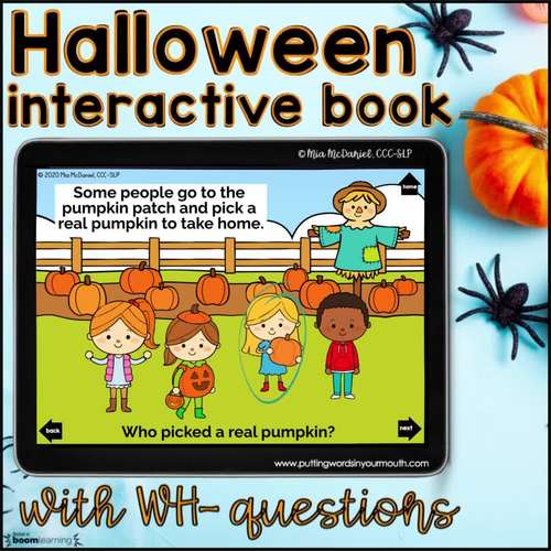 Halloween Interactive Book | Boom Cards™ with WH-questions and Routines