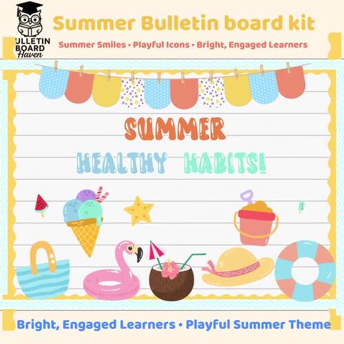 Sunny Days Healthy Habits Summer Bulletin Board Kit | Beach Classroom Decor