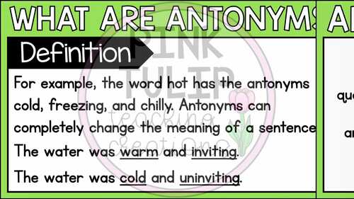 Antonyms Grammar PowerPoint - Guided Teaching by Pink Tulip Teaching ...