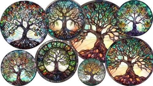 Watercolor Stained Glass Tree Of Life Clipart Set of 20 Files | TPT