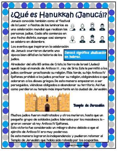 Hanukkah Spanish Januca lectura Espanol PowerPoint PDF by Insight Butterfly