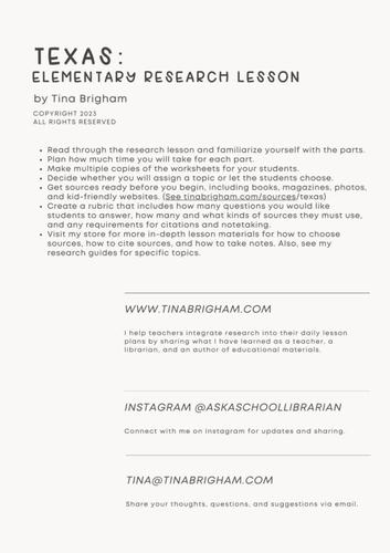 TEXAS | Elementary Research Lesson by Ask a School Librarian | TPT