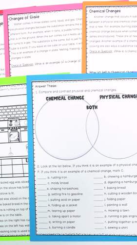 Physical and Chemical Changes in Matter Unit Daily Lesson Plans Hands on