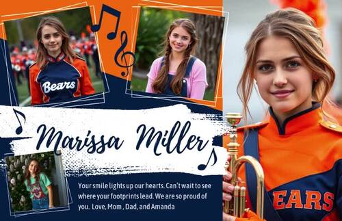 Senior Yearbook Ad Template, Editable Canva Template Music Theme, Half Page