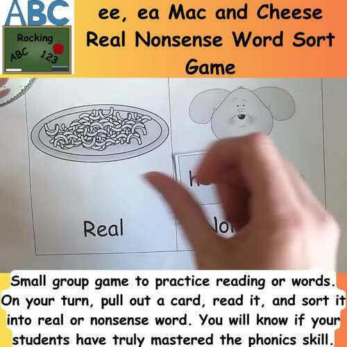 ee ea vowel digraph (diphthong) real and nonsense word sort game or craft