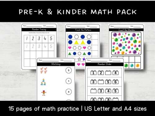 Pre-K Kinder Math Workbook: Numbers, Counting, Addition, Shapes | TPT