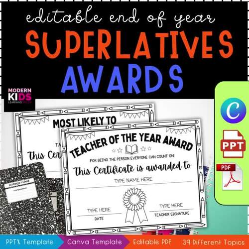 39 FUN! End of Year Editable Teacher Superlatives Awards for Faculty ...