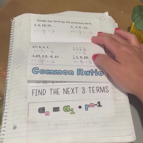 Algebra 1 - Geometric Sequences Interactive Notebook Foldable Flipbook