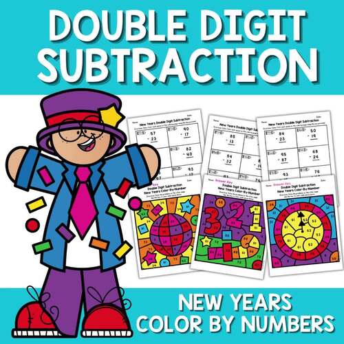 New Years Double Digit Subtraction Color By Number Code Worksheets 2 ...