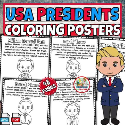 President's day Coloring Pages Posters | 45 USA presidents worksheets ...