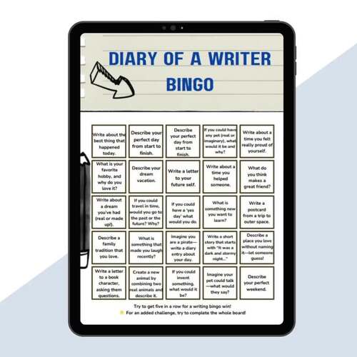 Writing Bingo Game | Journal Prompts for Kids | Fun Printable Writing ...