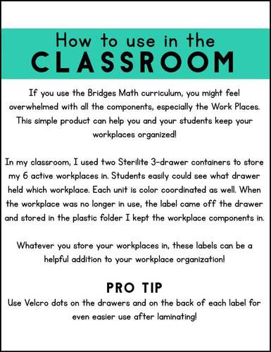 1st Grade Bridges Work Place Labels by Simply Made by Sam MacLeod