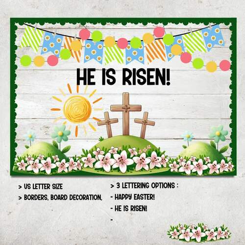 He Is Risen Resurrection Christian Easter Bulletin Board March ...
