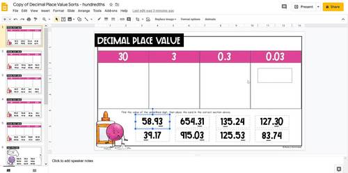 Place Value of the Underlined Digit 4th Grade Decimal Place Value Sort ...