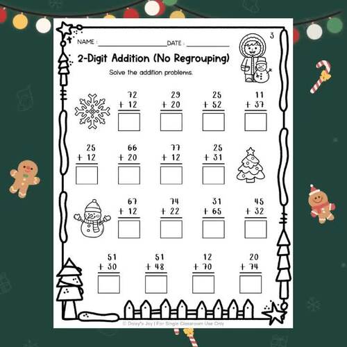 Winter Math: 2-Digit Addition (No Regrouping) Worksheets | 1st–2nd Grade