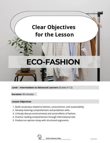 Eco-Fashion: Complete LESSON PLAN by The EFL Classroom Today | TPT