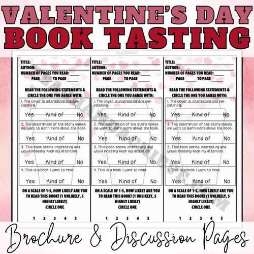Book Tasting Trifold Brochure Handout & Discussion Pages - Valentine's Day