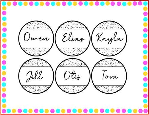 Printable Black and Bright Round Student Name Labels, Cubby Labels, Tags