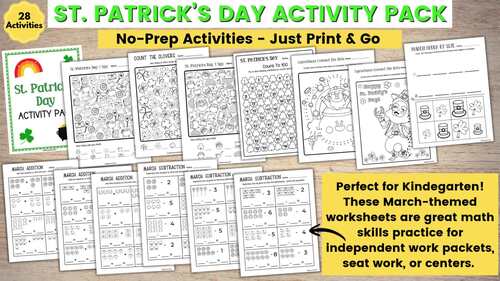 St Patrick's Day Activity Pack, Kindergarten March Activities No-Prep ...