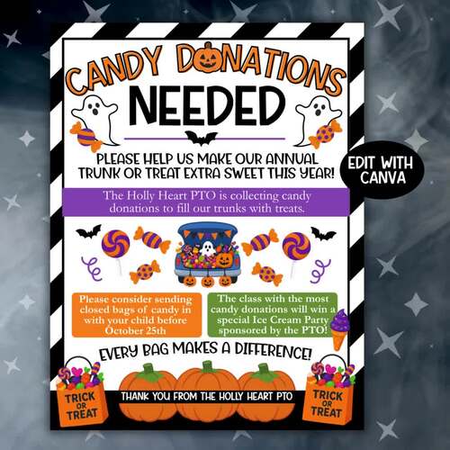 Halloween Trunk or Treat Candy Donations Needed Flyer Bundle, Donation ...