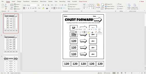 Counting forward and backward | Editable | Count Forward | Count Backward