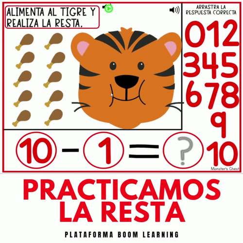 Restas al 10 Boom Cards. Subtraction in Spanish by Monster's Chest