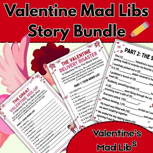 Valentine Mad Libs Story Bundle | Mad Libs Writing Activities |Grammar ...