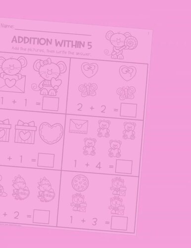 Picture Addition Within 5 Valentine's Day Math Worksheets Kindergarten ...