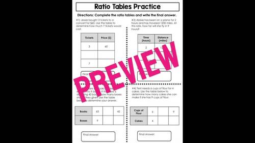 Ratio Tables Notes and Practice EDITABLE by The Mix and Match Class