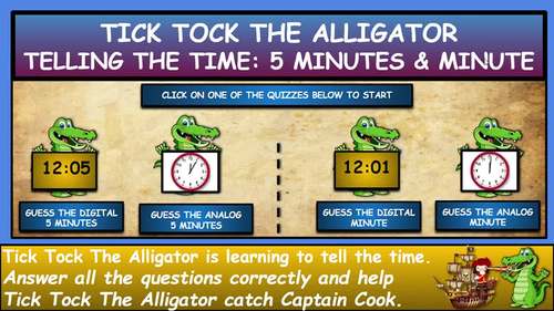 Tick-Tock The Alligator:Telling The Time: 5 minutes & 1 minute. Interactive