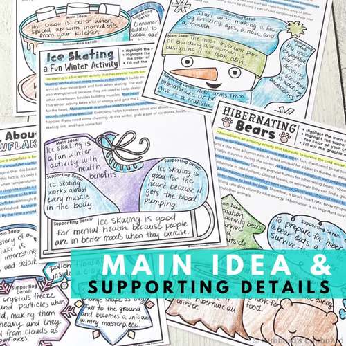 3rd Grade Main Idea & Key Detail Supporting Worksheet Passages Graphic ...