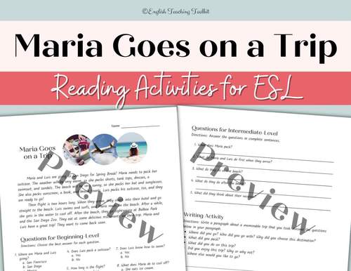 Beginner Adult ESL Reading Comprehension Passage and Activities - Maria ...