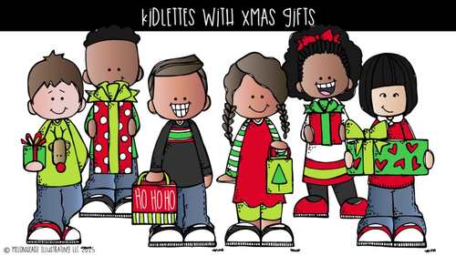 Kidlettes with Xmas gifts, Christmas clip art Mini by Melonheadz Clipart