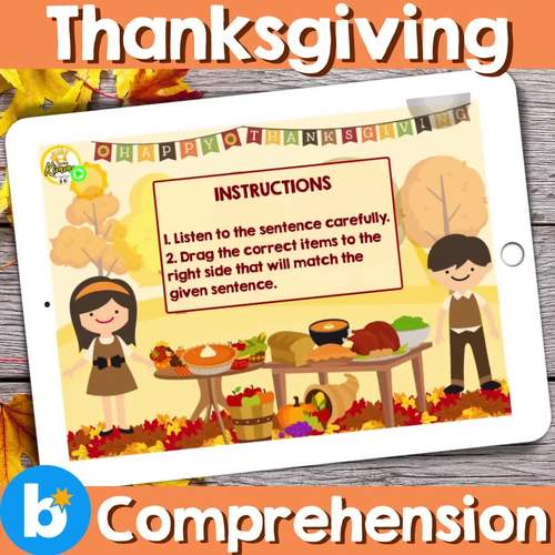 Thanksgiving Sentence Auditory Comprehension Boom Cards by Teacher Kimmy