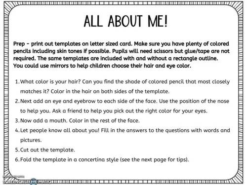 All about me self portrait style foldable activity by Wonder at the World