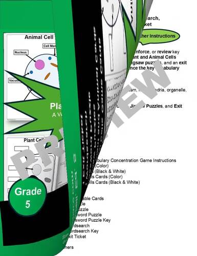 Plant and Animal Cells Vocabulary Concentration Game Wordsearch & Puzzles