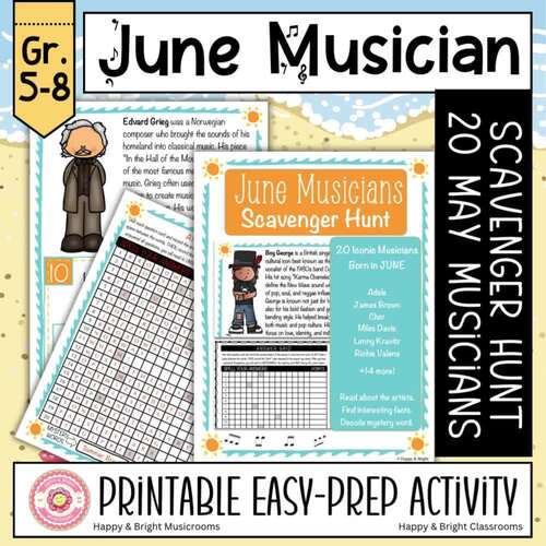 June Composer of the Month Music Scavenger Hunt for Middle School ...