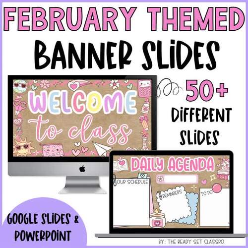 February Daily Agendas Banner Slides Valentines Themed Google | TPT