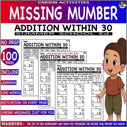 Addition within 30 Missing number fluency time test Smart Go - Summer ...
