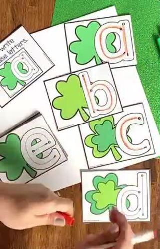 St. Patrick's Day Shamrock Lowercase Letter Writing and Tracing Task Cards