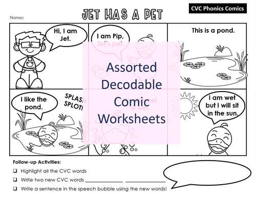 Decodable Comics - Short Vowel Centers - Phonics Comics - Printable Books