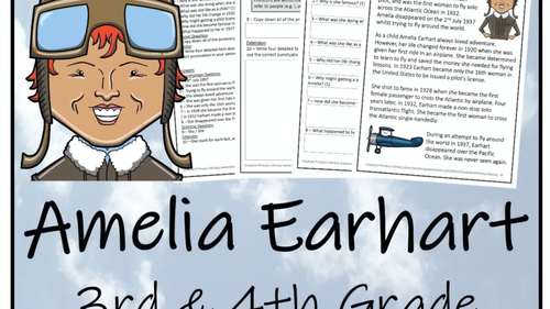 Amelia Earhart Close Reading Comprehension Activity | 3rd Grade & 4th Grade