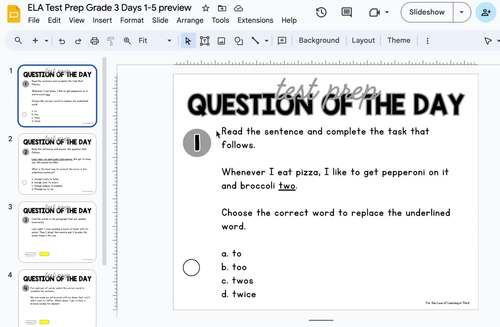 3rd Grade ELA Reading Editing Revising Digital Test Prep Standardized ...