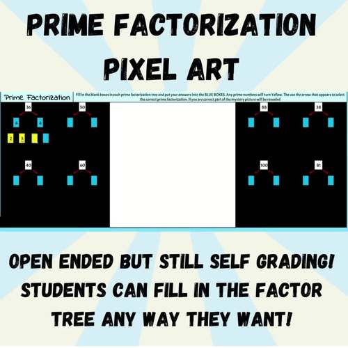 Prime Factorization Pixel Art Mystery Picture by Pick Up and Go Resources