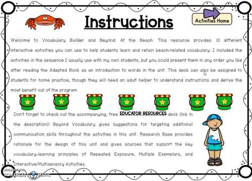 Vocabulary Builder and Beyond: At the Beach (Boom Cards™) Digital ...